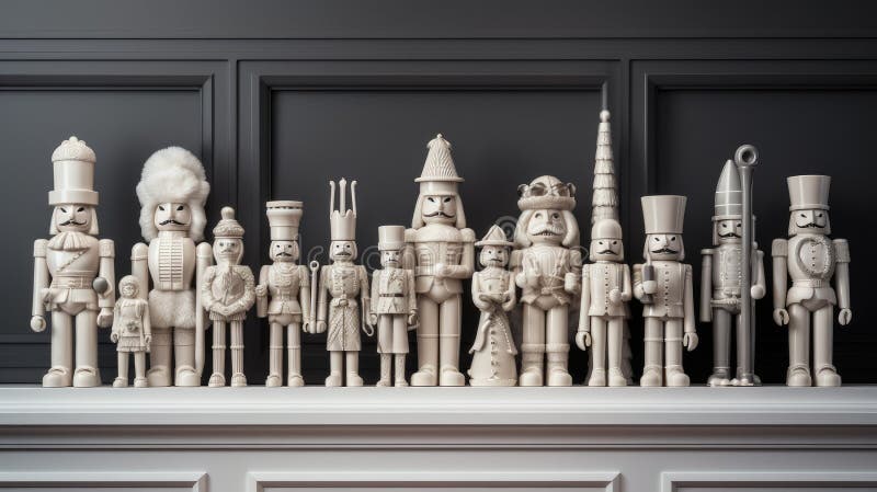 A Collection of Nutcracker Figurines, All Designed in a Single Color ...