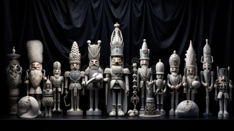 A Collection of Nutcracker Figurines, All Designed in a Single Color ...