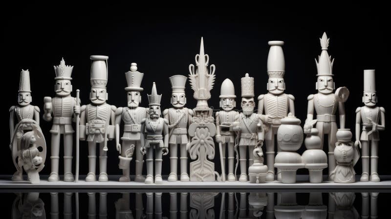 A Collection of Nutcracker Figurines, All Designed in a Single Color ...