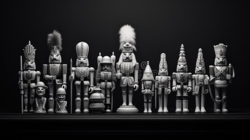A Collection of Nutcracker Figurines, All Designed in a Single Color ...