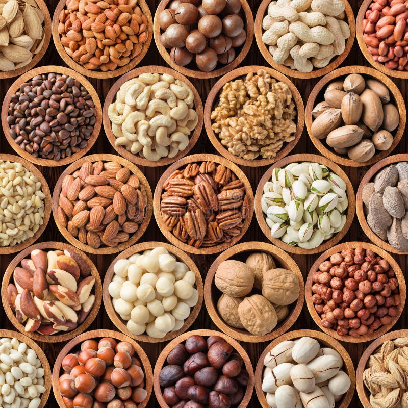 Assorted Nuts and Seeds, Dried Fruit with Berries. Collage Healthy Food ...