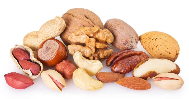 Collection of Nuts on White Background Stock Image - Image of goober ...