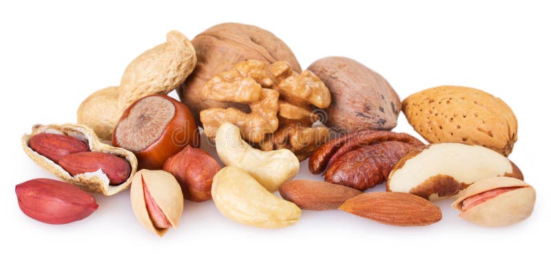 Collection of Nuts on White Background Stock Image - Image of goober ...