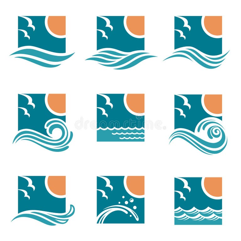 Ocean emblems set stock vector. Illustration of liquid - 119443841