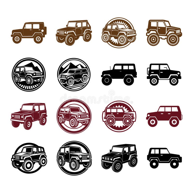 Off-Road Vehicle Vector Icons – Rugged Jeep Illustrations Stock Vector ...