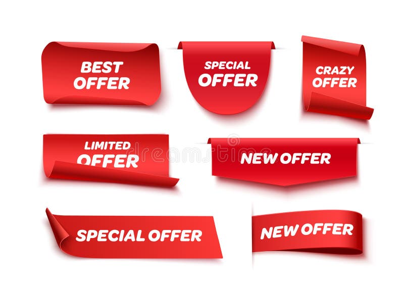 Collection of Offer Tags. Red Discount Labels Stock Vector ...
