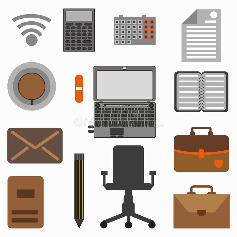 Collection of Office Objects Icons in Gentle Colors Stock Vector ...