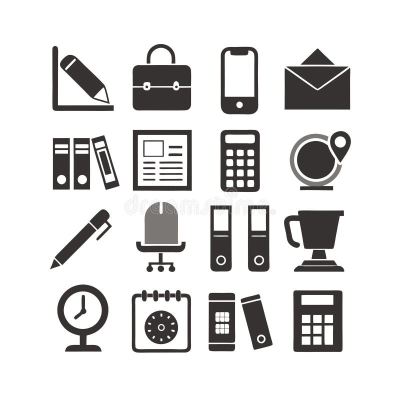 Office and Business Related Object Icons Showcasing Workplace Elements ...