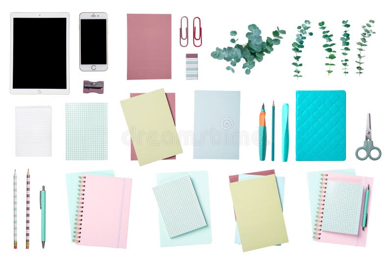 Collection of a Office Supplies Stock Photo - Image of phone, flat ...