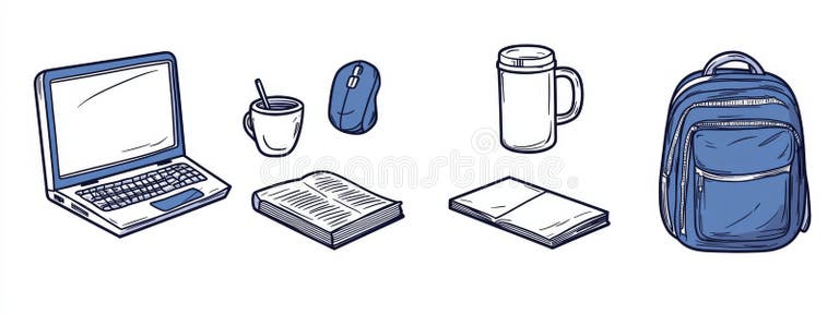 Collection of Office Work Doodles. Icons Include an Office Computer ...