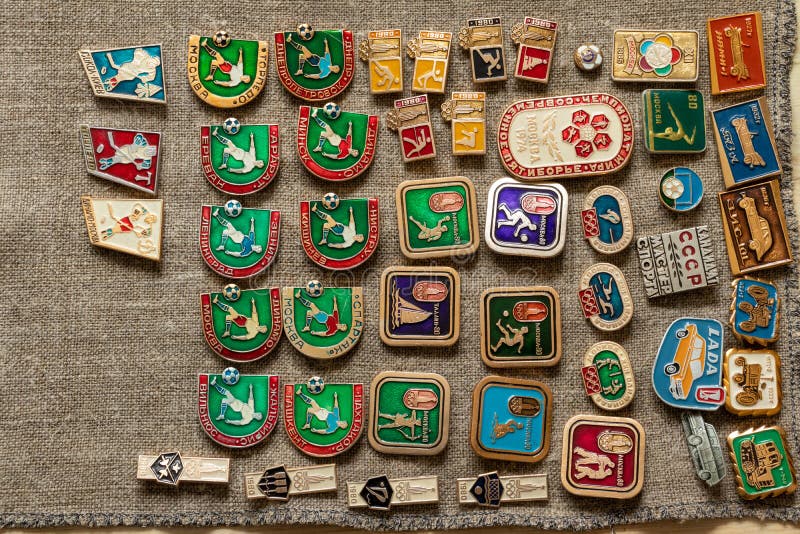 Collection of Old Badges of the Soviet Era. Editorial Photography ...