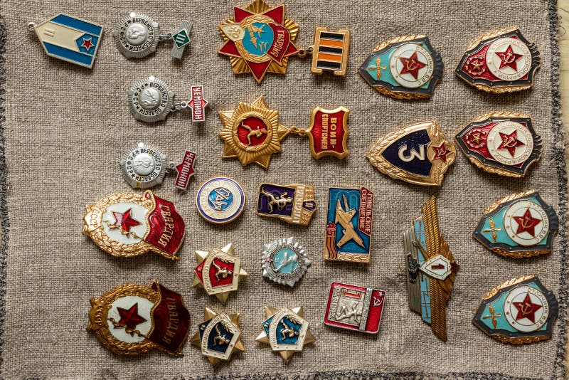 Collection of Old Badges of the Soviet Era. Editorial Image - Image of ...