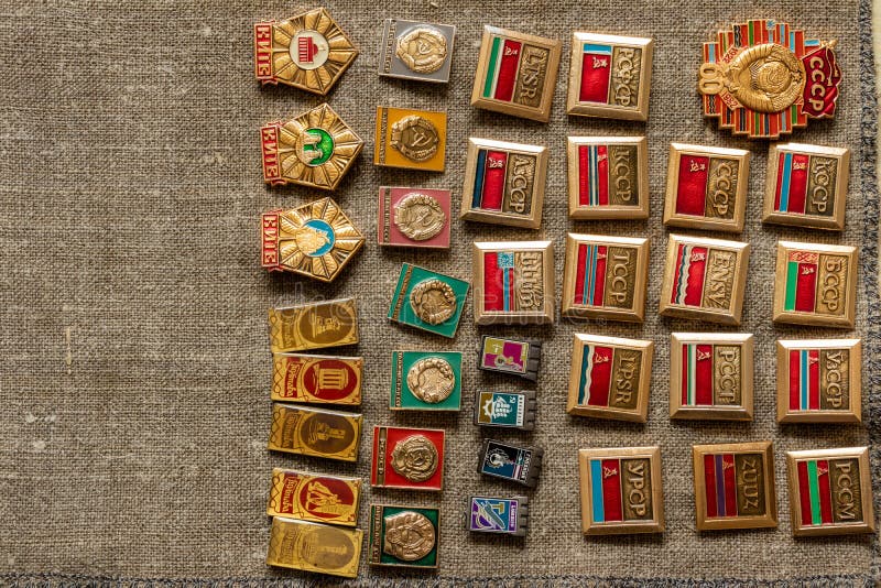 Collection of Old Badges of the Soviet Era. Editorial Stock Photo ...
