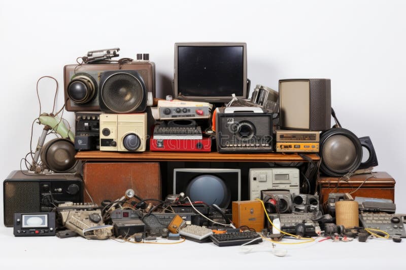 Collection of Old, Broken and Obsolete Gadgets Stock Image - Image of ...