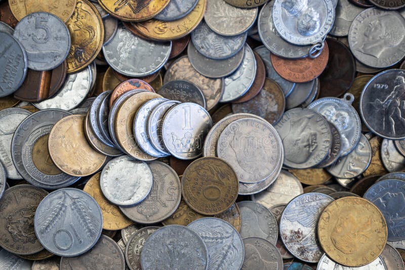 Collection of Old Coins from Different Countries. Old Money in the Form ...