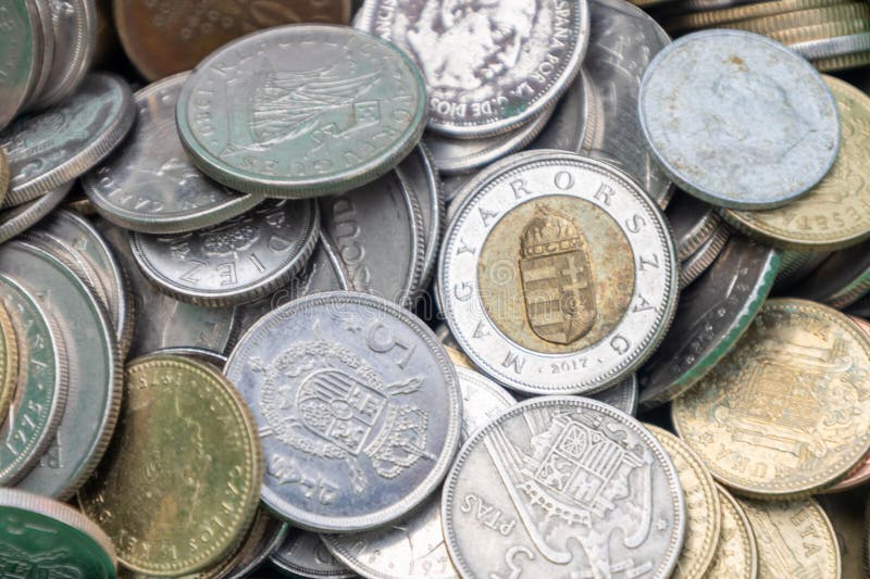 Collection of Old Coins from Different Countries. Old Money in the Form ...