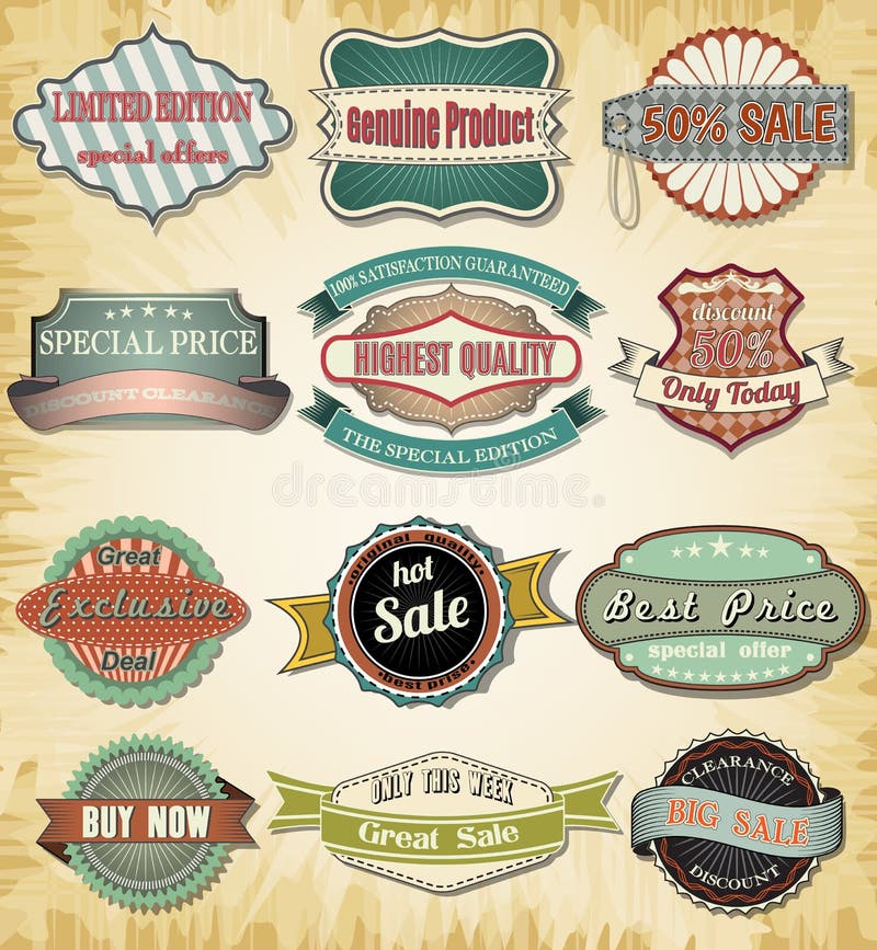 Collection of Old Color Vintage Label for Design Stock Vector ...