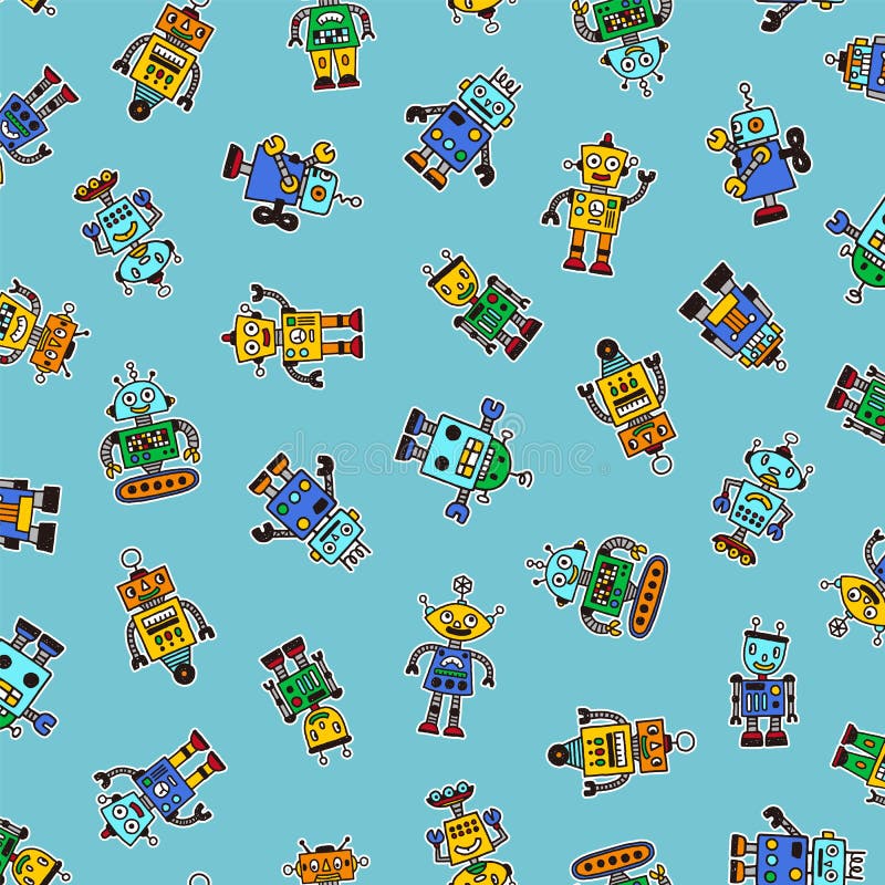 Retro Cute and Fun Robot Seamless Pattern, Stock Vector - Illustration ...
