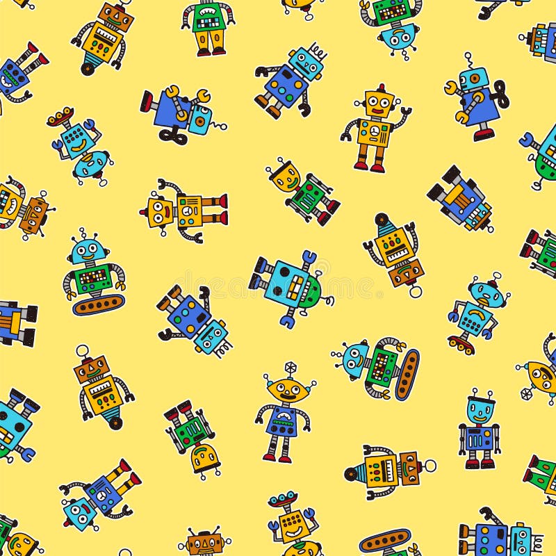 Retro Cute and Fun Robot Seamless Pattern, Stock Vector - Illustration ...