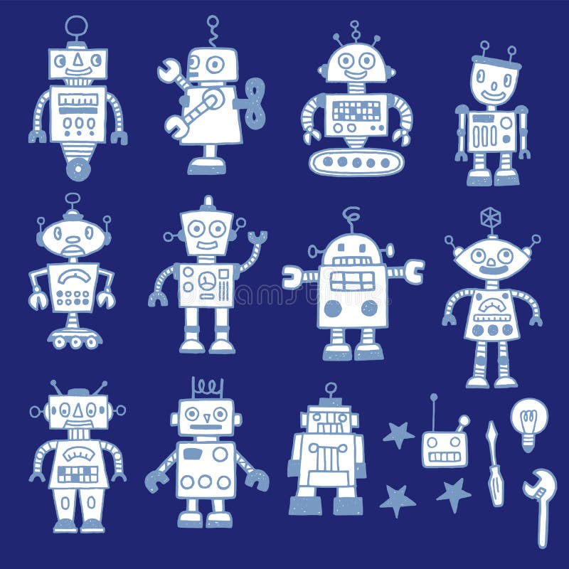 Retro Robot Illustration Material Collection, Stock Vector ...