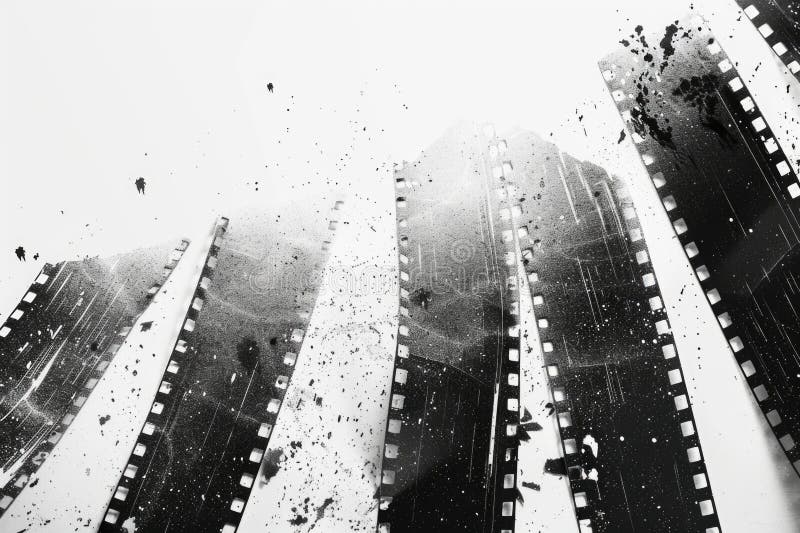 A Collection of Old Film Strips in Black and White, Featuring Grainy ...