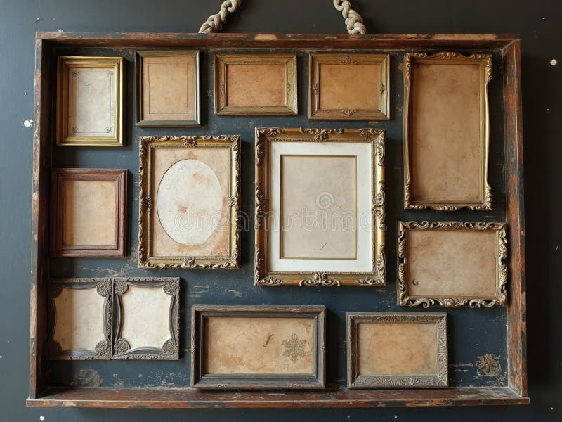 Collection of Old Frames and Pictures on a Wall Stock Photo - Image of ...
