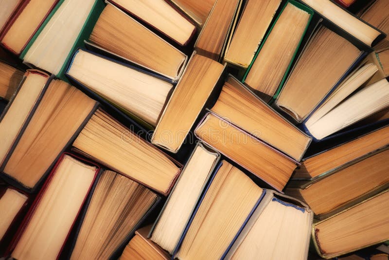 A Collection of Old Hardcover Books in the Library. View from Above ...