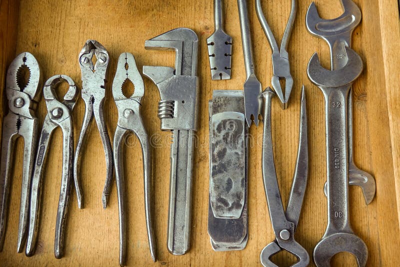 Collection of Old but High Quality and Well Maintained Tools Stock ...