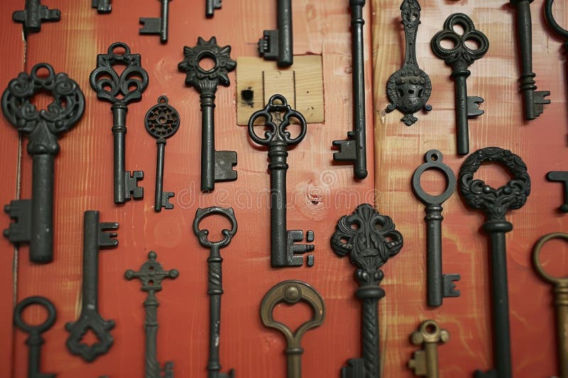 Collection of Old Keys on Display, Ideal for Vintage Design Projects ...
