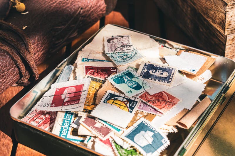 Collection of Old Postage Stamps in a Box Editorial Image - Image of ...