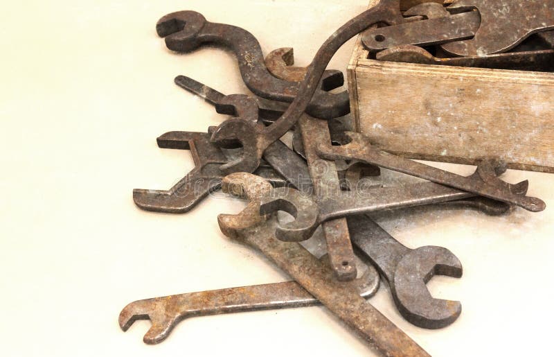 Collection of Old Rusty Wrenche Stock Photo - Image of carpentry ...