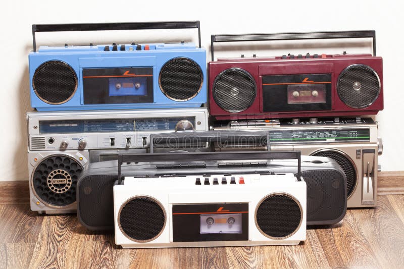 Collection of Old Tape Recorders Stock Image - Image of boombox, white ...