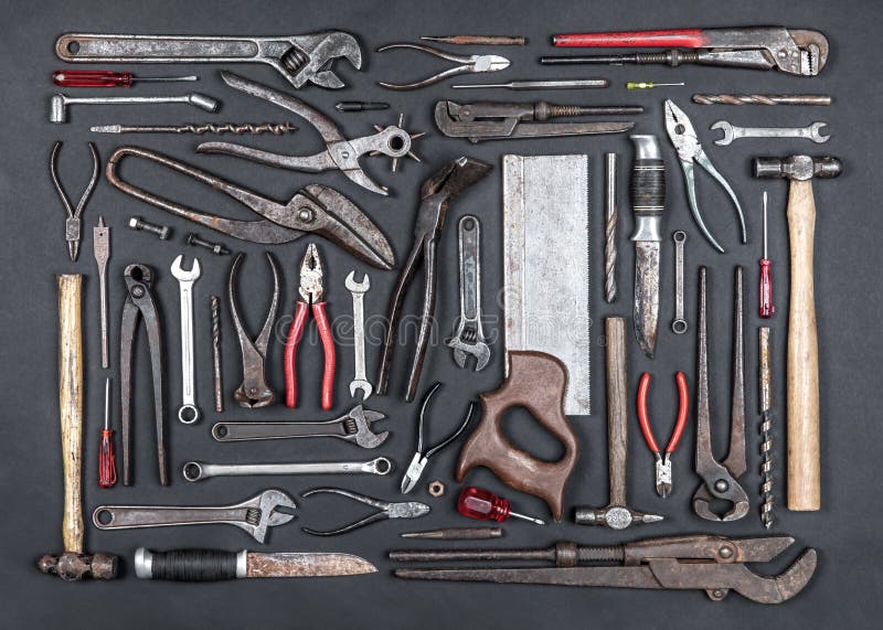 Collection of old tools stock image. Image of selection - 179564567