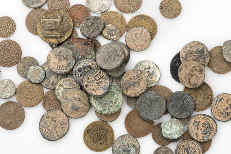 Collection of Old Vintage Coins Isolated on White Stock Photo - Image ...