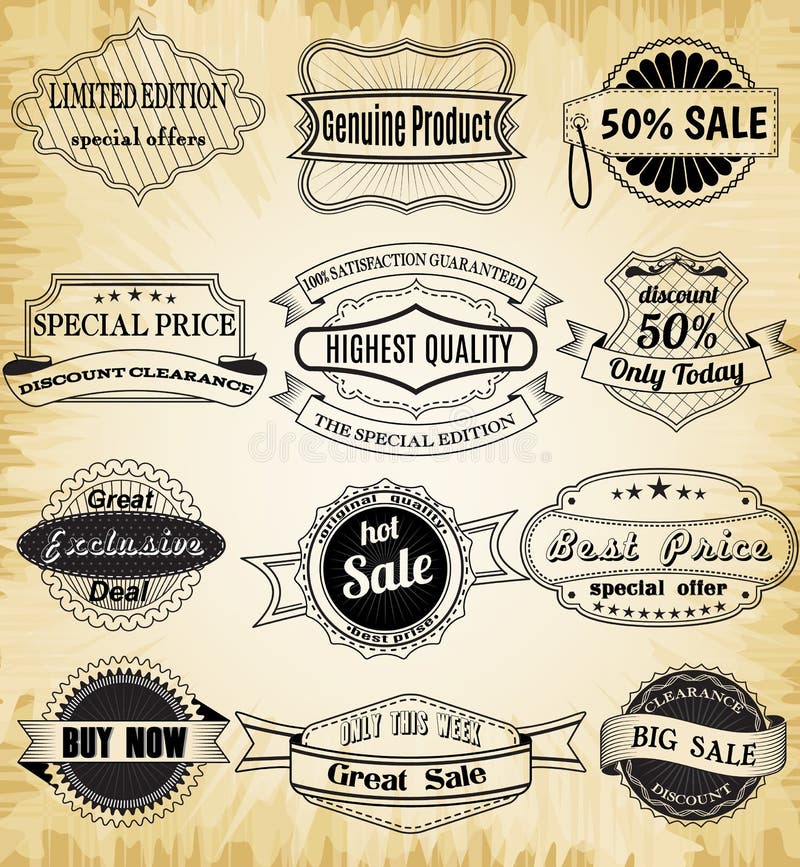 Collection of Old Vintage Label for Design Stock Vector - Illustration ...