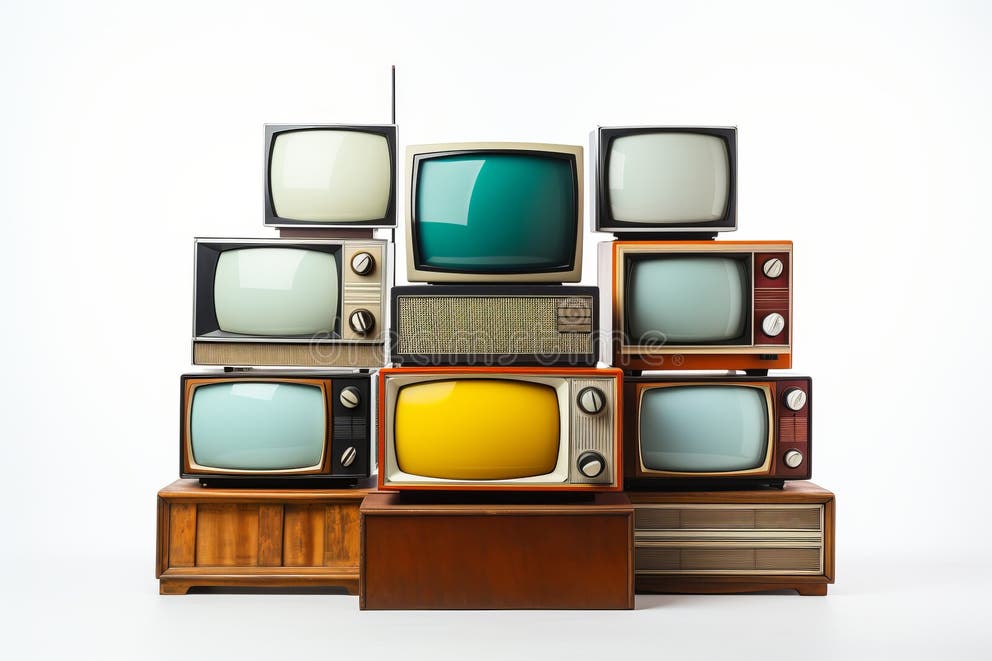 A Collection of Old Vintage Retro Tv Television Sets in a Stack Stock ...
