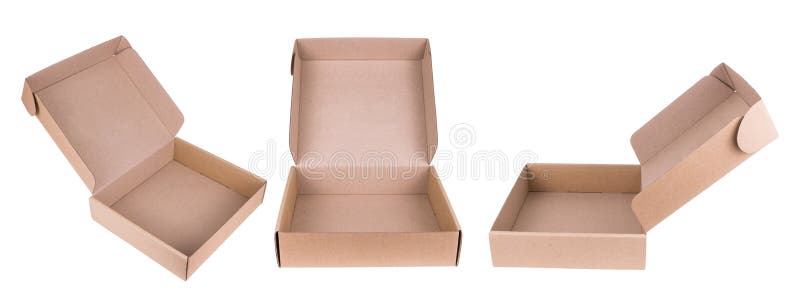 Collection of Open Cardboard Boxes, Monochromatic, in Different Angles ...