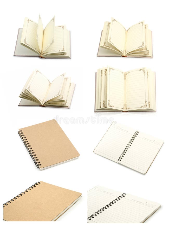 Collection of Open Notebook- Blank Pages on White. Stock Photo - Image ...