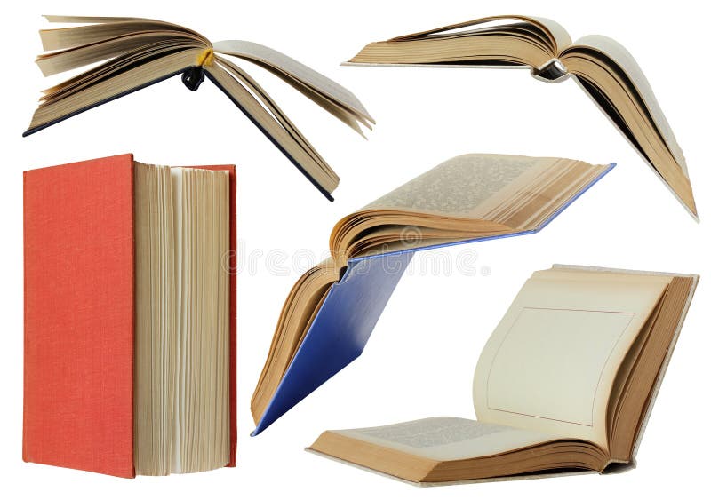 Open Paper Books in the Air, Isolated on a White Background. Stock ...