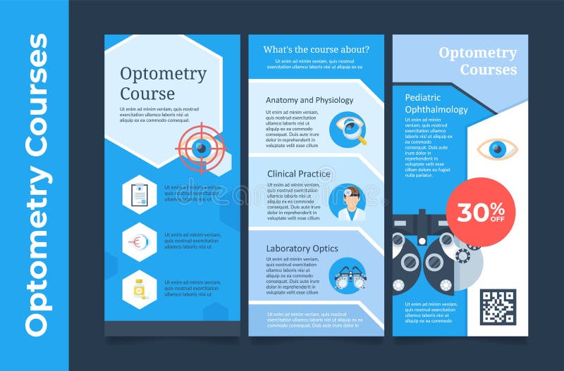 Collection of Optometry Course Vertical Poster Advertising Vector Flat ...