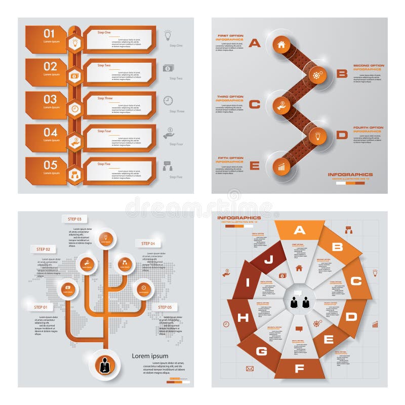 Collection of 4 Orange Color Template/graphic or Website Layout. Vector ...