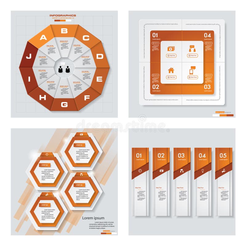 Collection of 4 Orange Color Template/graphic or Website Layout. Vector ...