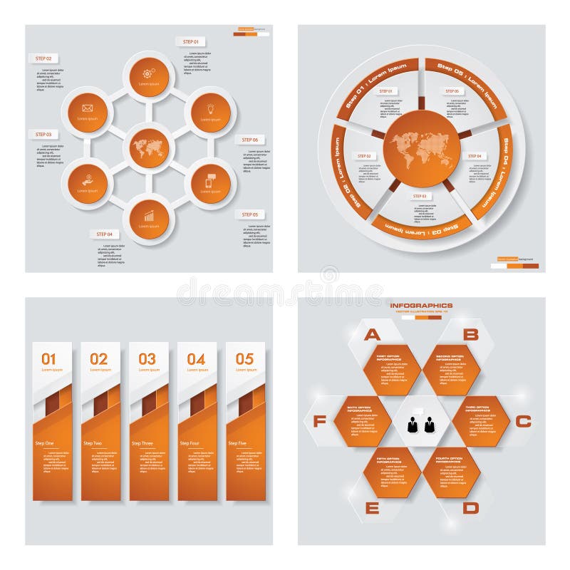 Collection of 4 Orange Color Template/graphic or Website Layout. Vector ...