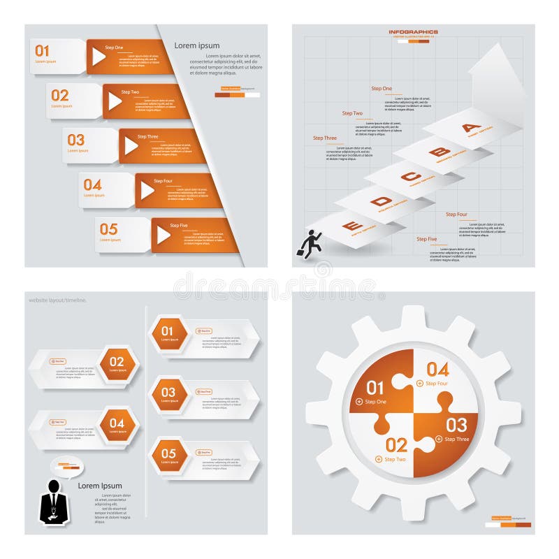 Collection of 4 Orange Color Template/graphic or Website Layout. Vector ...