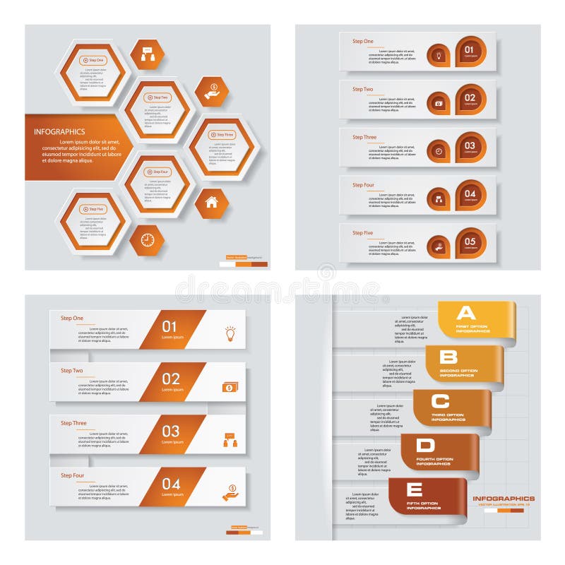 Collection of 4 Orange Color Template/graphic or Website Layout. Vector ...