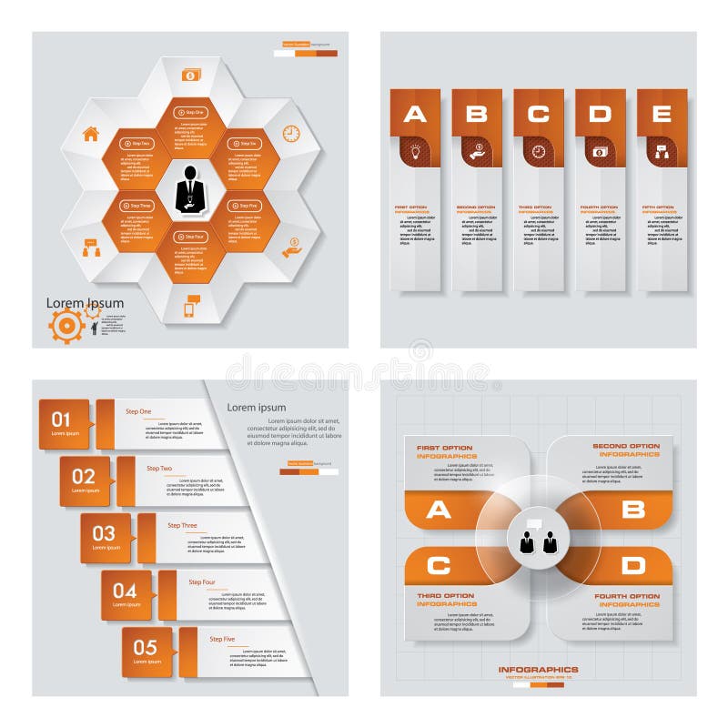 Collection of 4 Orange Color Template/graphic or Website Layout. Vector ...