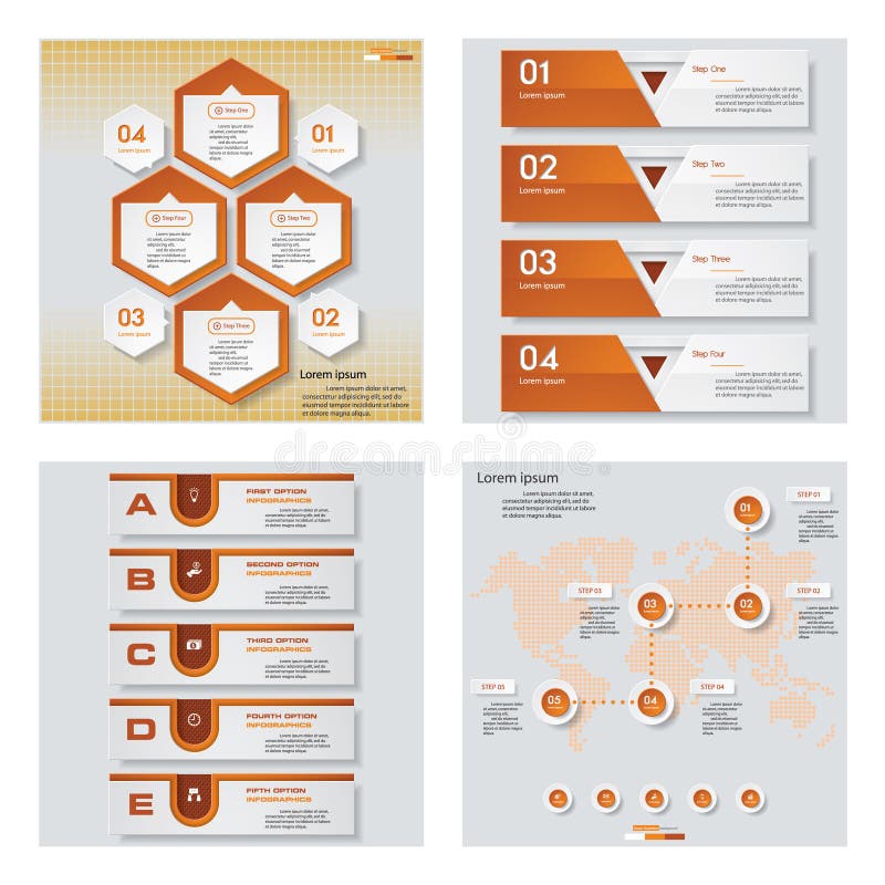 Collection of 4 Orange Color Template/graphic or Website Layout. Vector ...