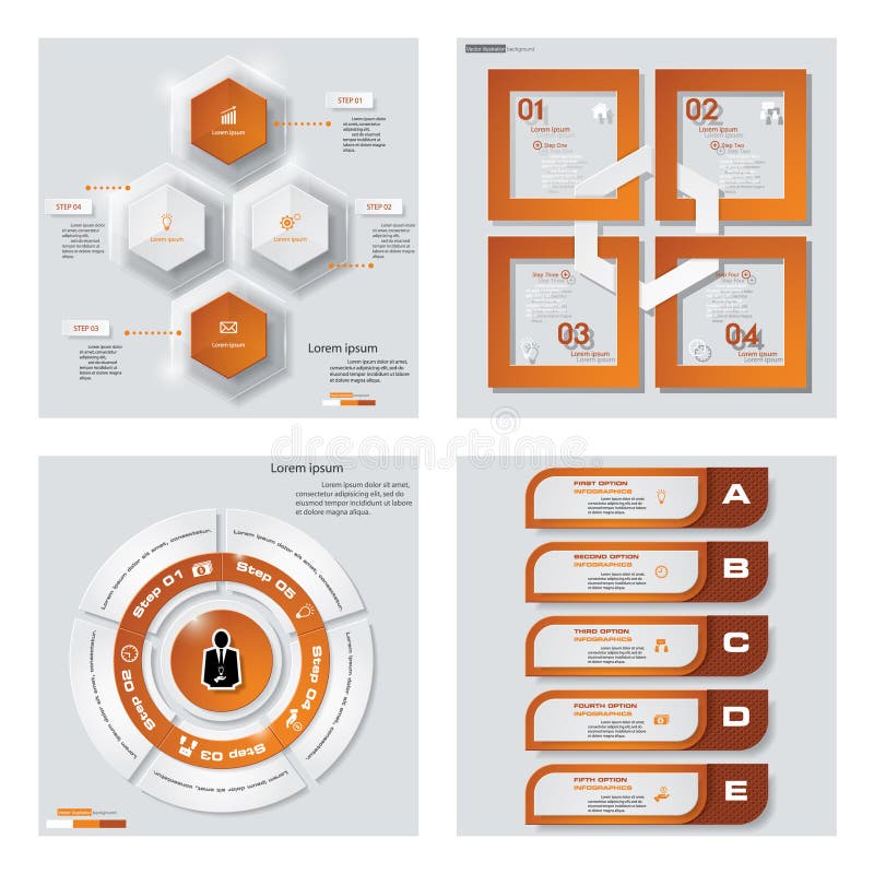 Collection of 4 Orange Color Template/graphic or Website Layout. Vector ...