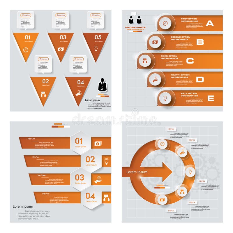 Collection of 4 Orange Color Template Graphic or Website Layout. Vector ...