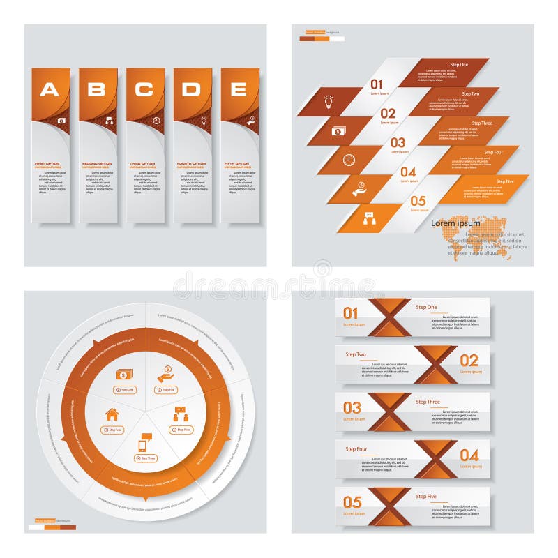 Collection of 4 Orange Color Template Graphic or Website Layout. Vector ...